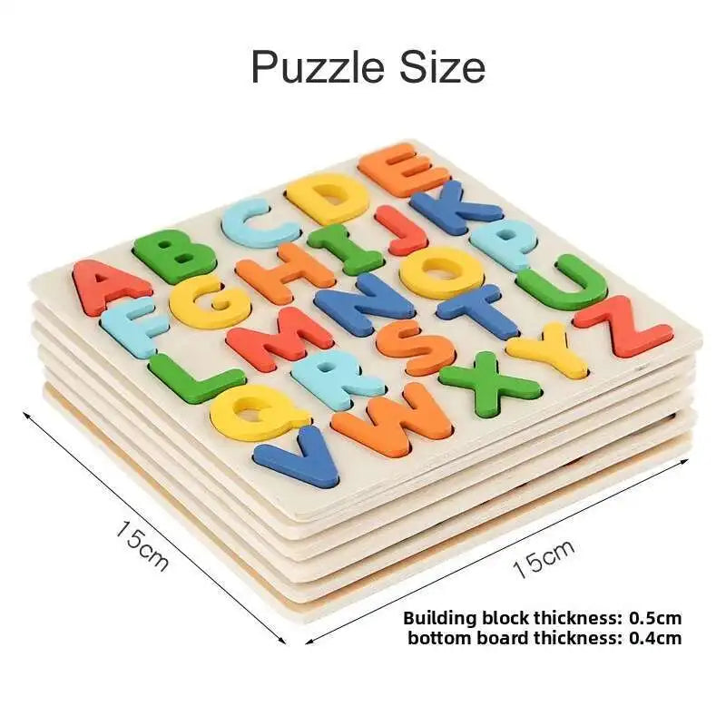 Montessori Toys Letter Numbers Wooden Puzzle Sorting Math Bricks Presc ...