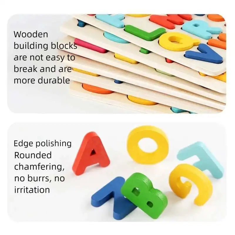 Montessori Toys Letter Numbers Wooden Puzzle Sorting Math Bricks Presc ...