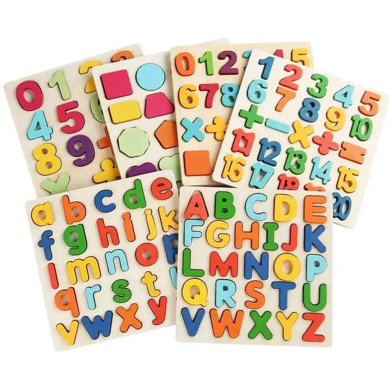 Montessori Toys Letter Numbers Wooden Puzzle Sorting Math Bricks Presc ...